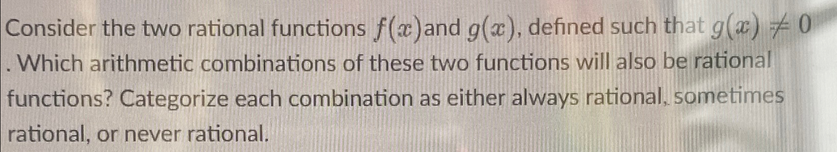 Solved Consider the two rational functions f(x) ﻿and g(x), | Chegg.com