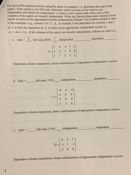 Solved 4. For each of the matrices below, using the ideas of | Chegg.com