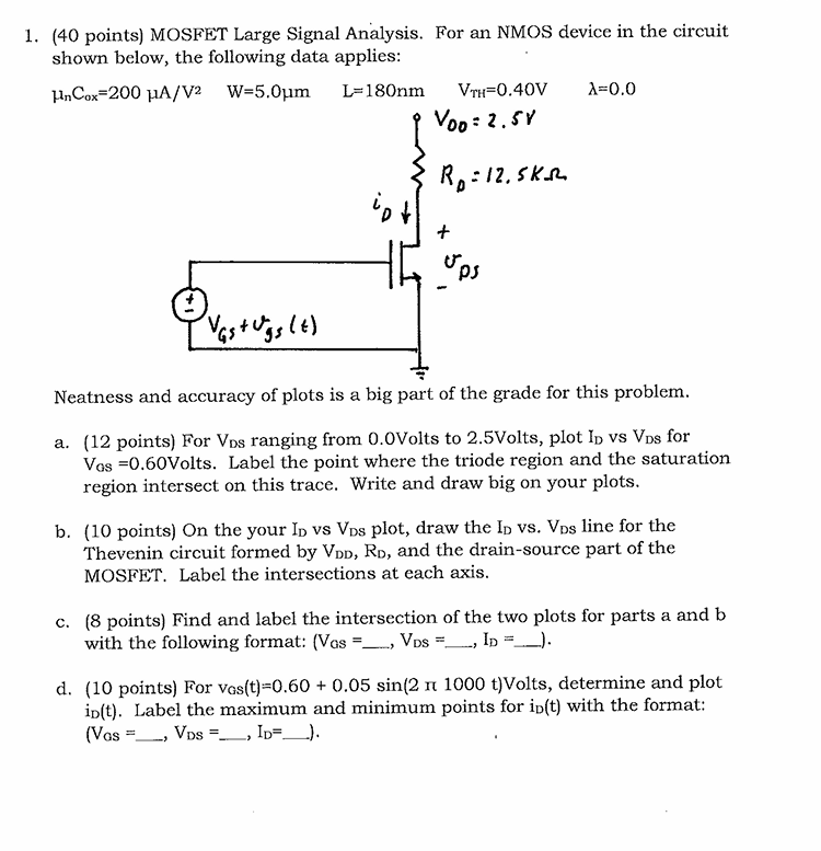Solved (40 ﻿points) ﻿MOSFET Large Signal Analysis. For an | Chegg.com