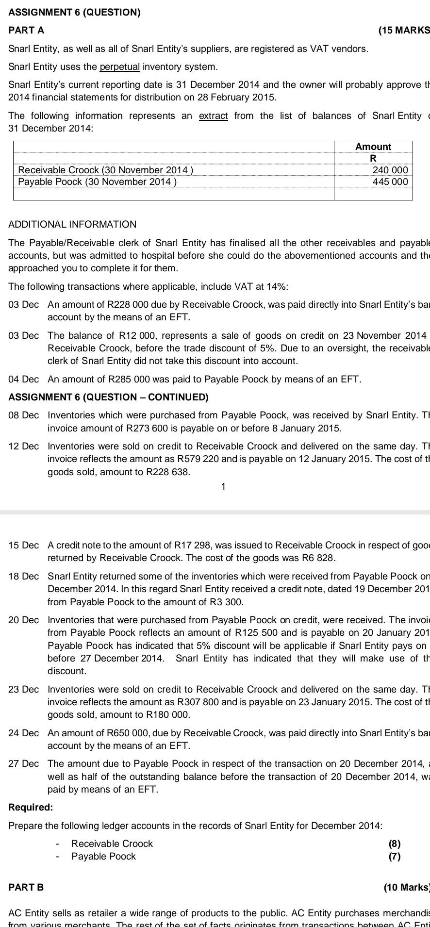 Solved ASSIGNMENT 6 (QUESTION) PART A (15 MARKS Snarl | Chegg.com