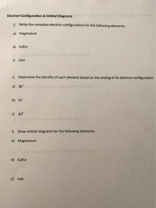 Solved Electron Configuration & Orbital Diagrams 1. Write | Chegg.com