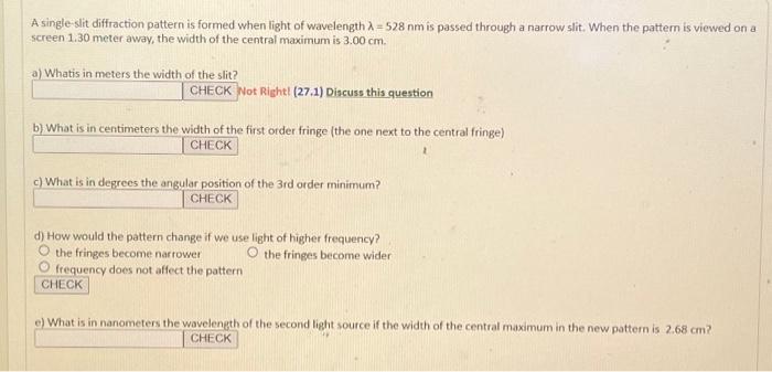 Solved A single-slit diffraction pattern is formed when | Chegg.com
