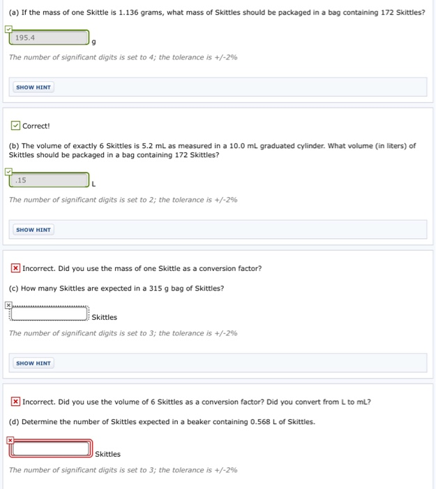 Solved (a) If the mass of one Skittle is 1.136 grams, what | Chegg.com