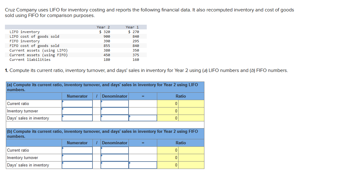 Solved Cruz Company uses LIFO for inventory costing and | Chegg.com