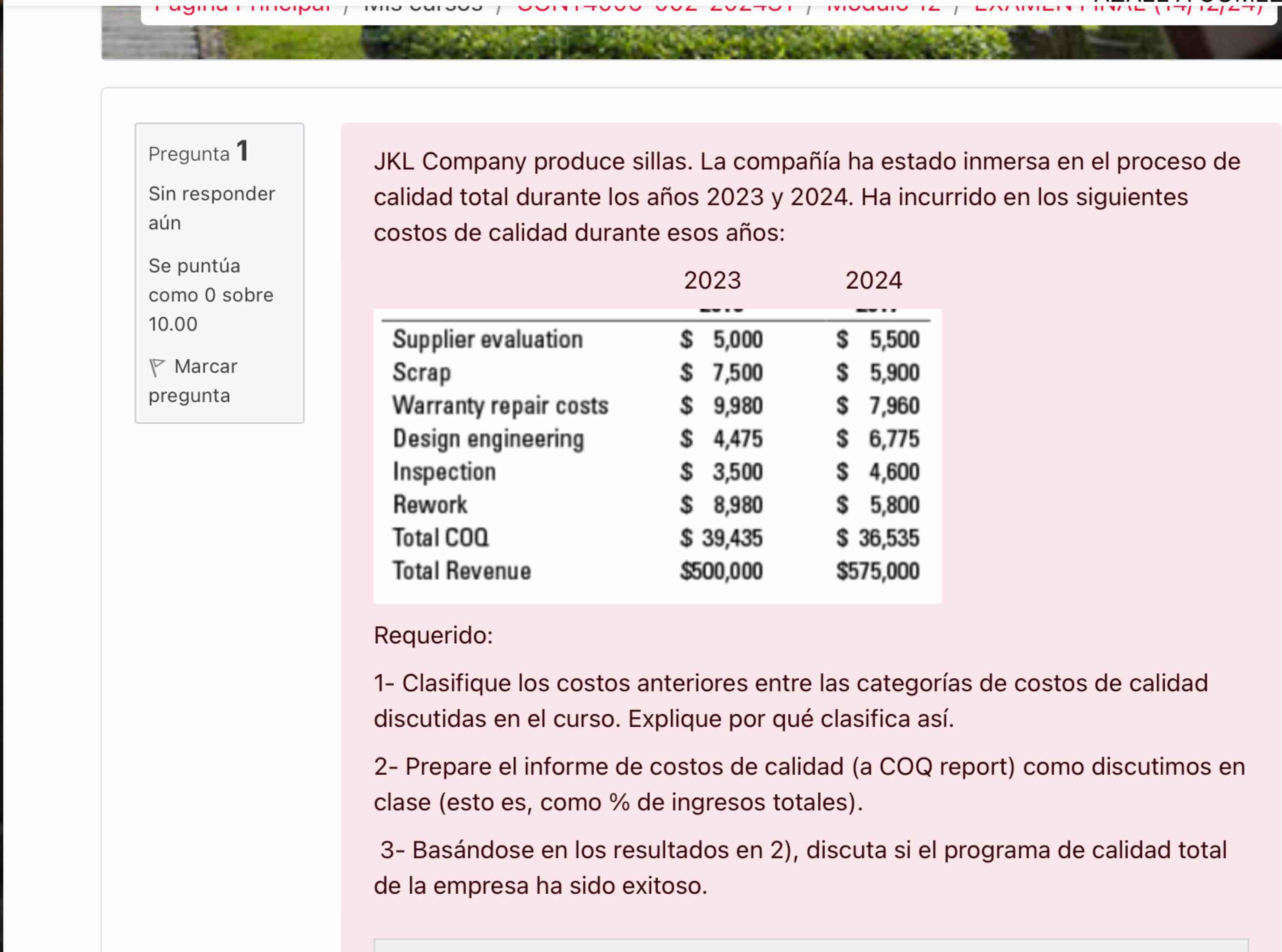 JKL Company produce sillas. La compañía ha estado | Chegg.com