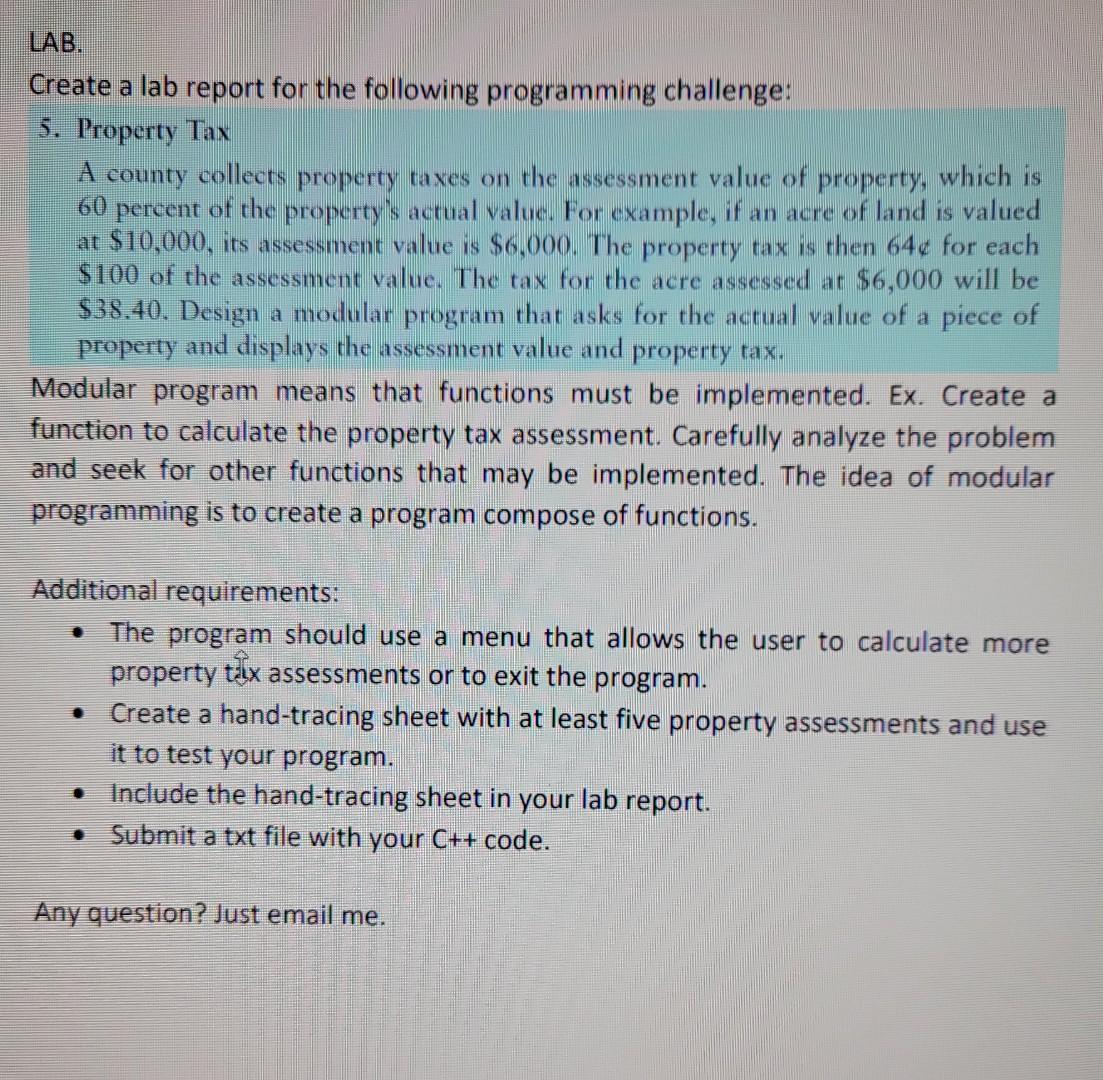 Solved Create a lab report for the following programming | Chegg.com