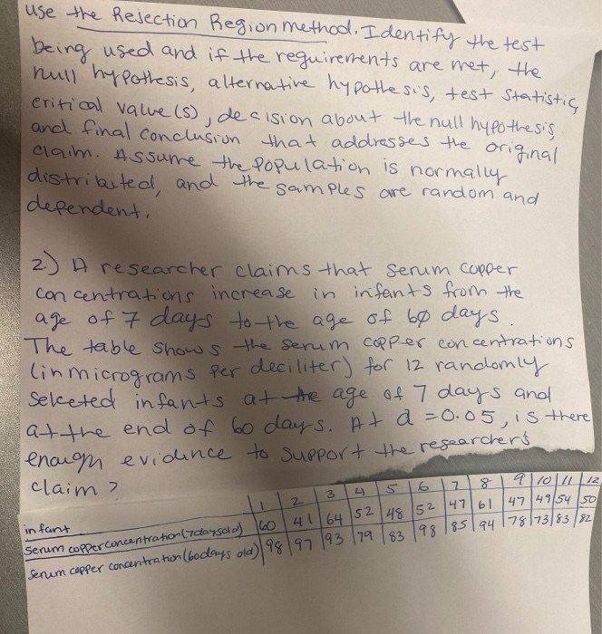Solved use the Rejection Region method. Identify the test | Chegg.com