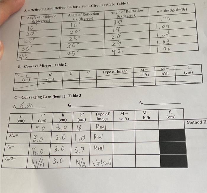 C-Converging Lens (lens 1): Table 3 fA0,00 favD - | Chegg.com
