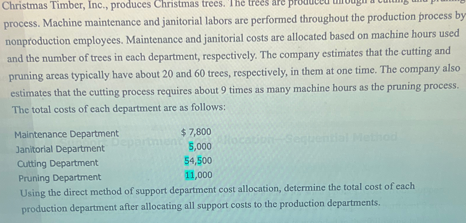 Solved process. Machine maintenance and janitorial labors | Chegg.com