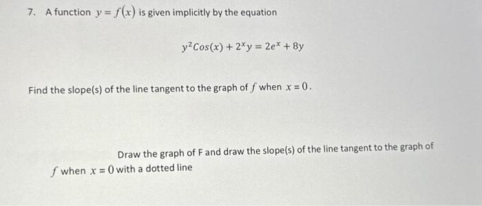 7. A function y=f(x) is given implicitly by the | Chegg.com