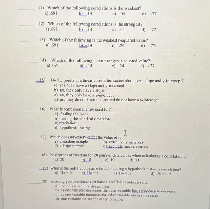 Solved 1) A mathematical relationship between 2 quantitative | Chegg.com
