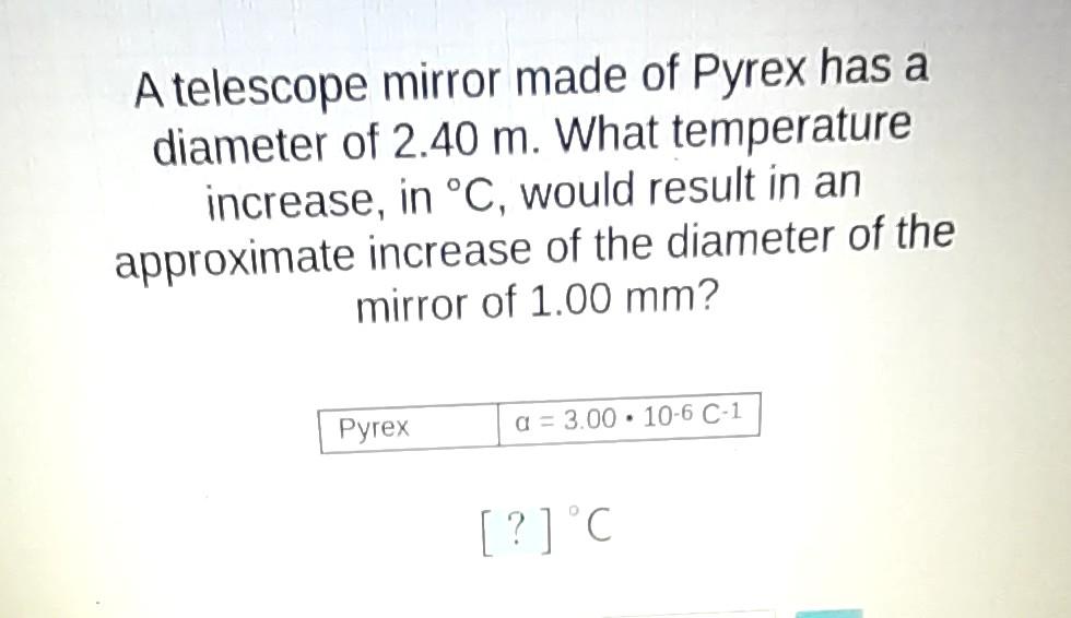 Solved A telescope mirror made of Pyrex has a diameter of | Chegg.com