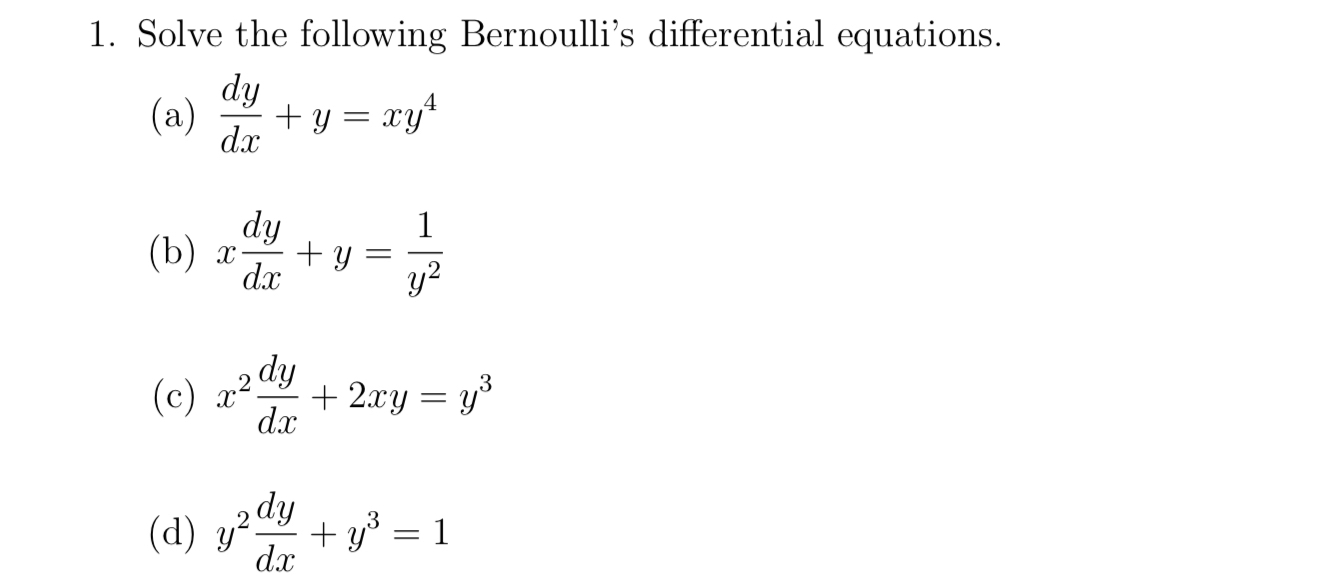 Solved Solve the following Bernoulli's differential | Chegg.com