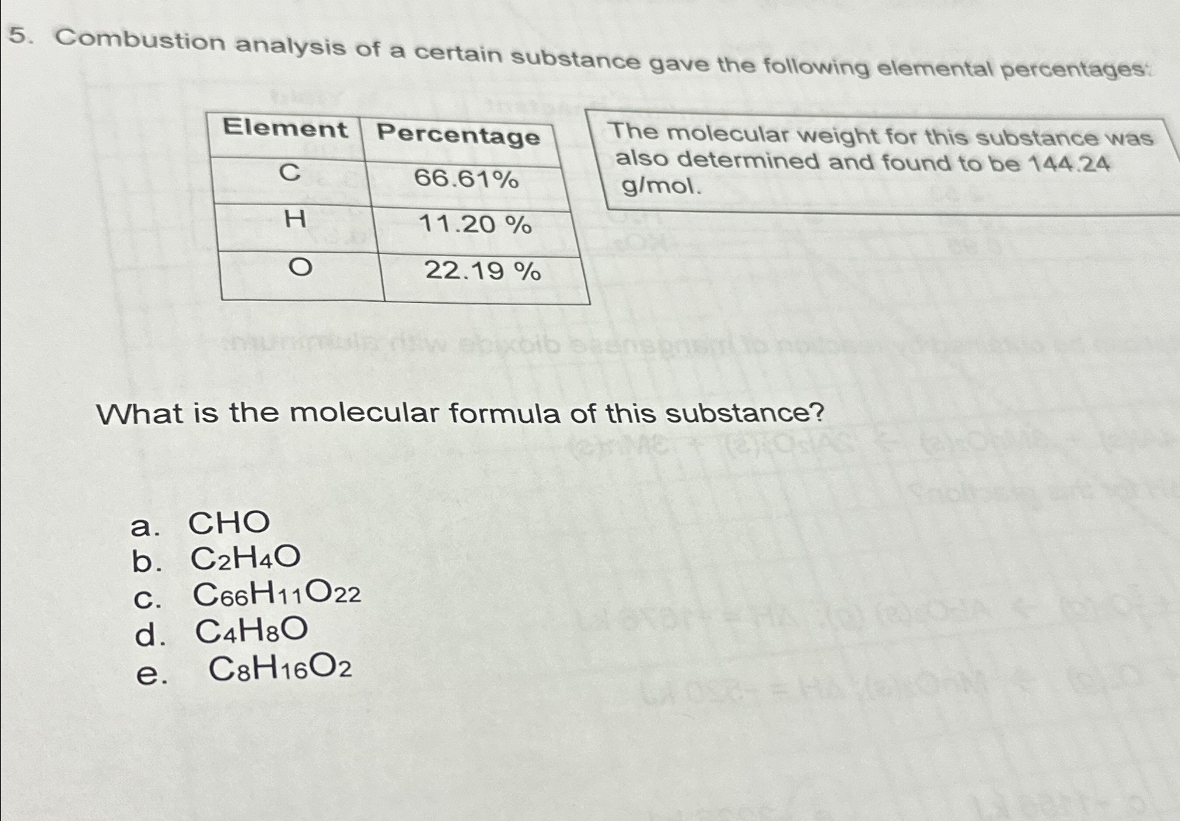 Solved Combustion analysis of a certain substance gave the | Chegg.com