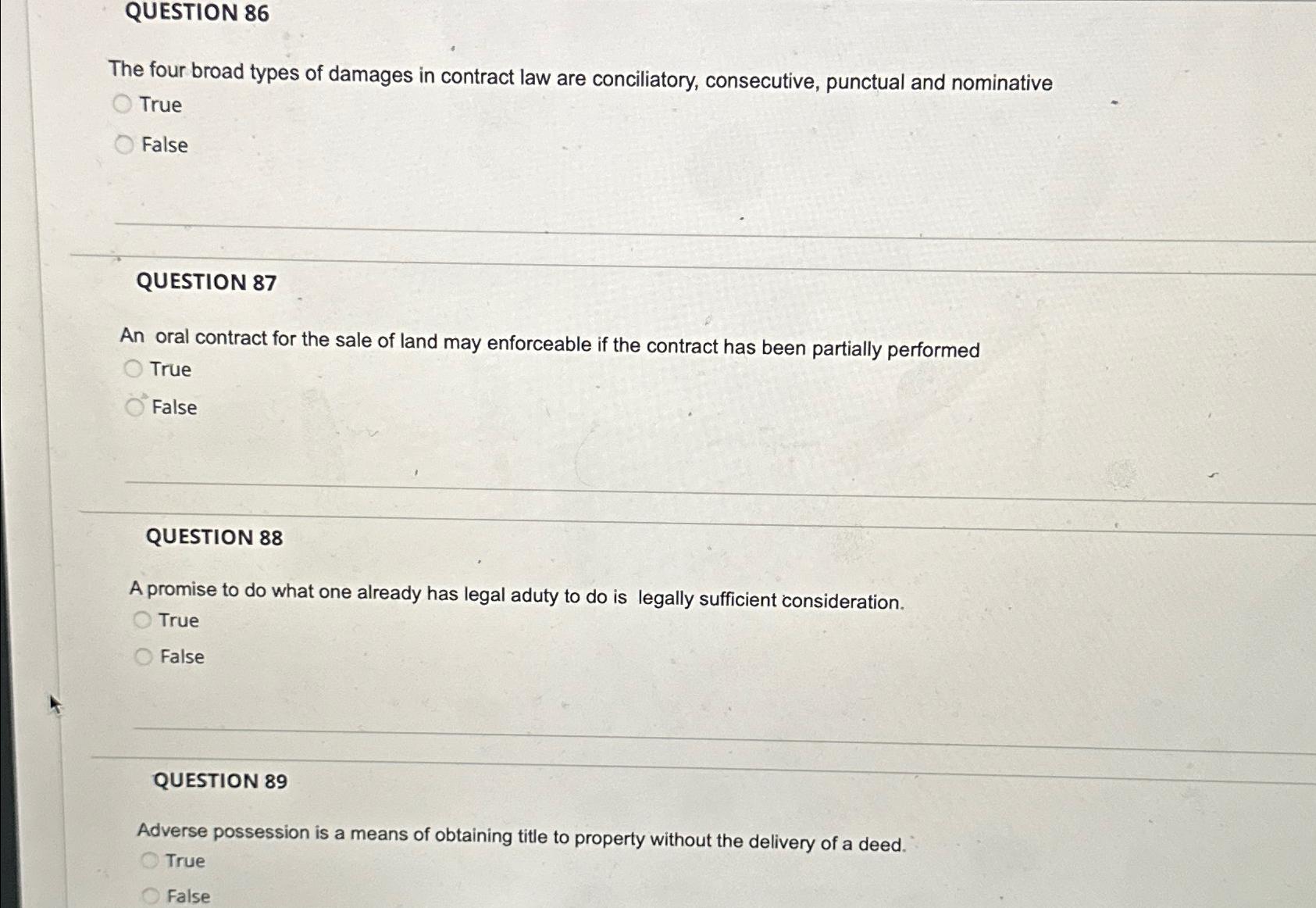 Solved QUESTION 86The four broad types of damages in | Chegg.com