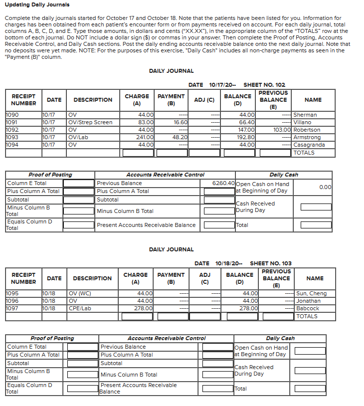 Solved Updating Dally JournalsComplete the daily journals | Chegg.com