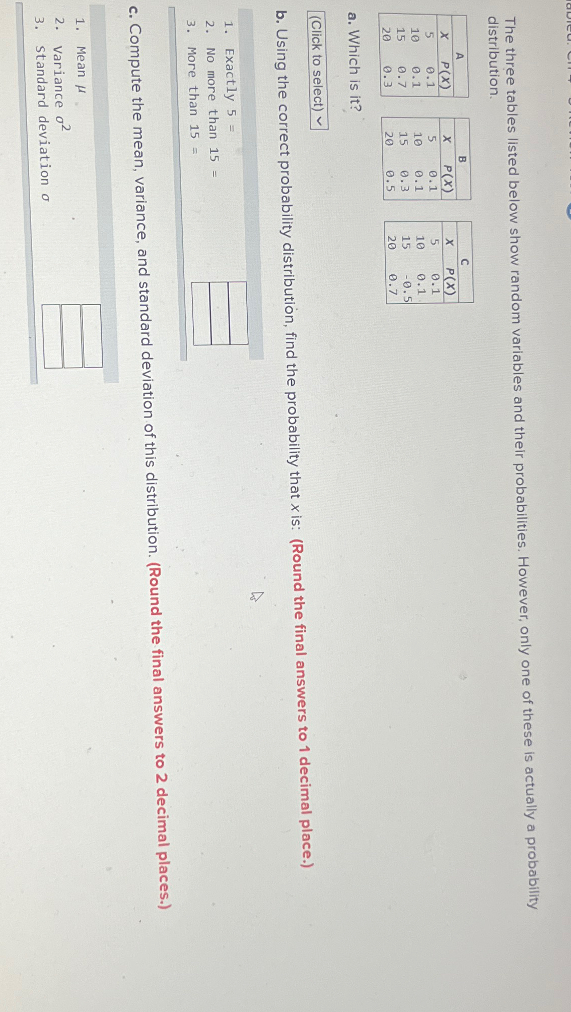 Solved The three tables listed below show random variables | Chegg.com