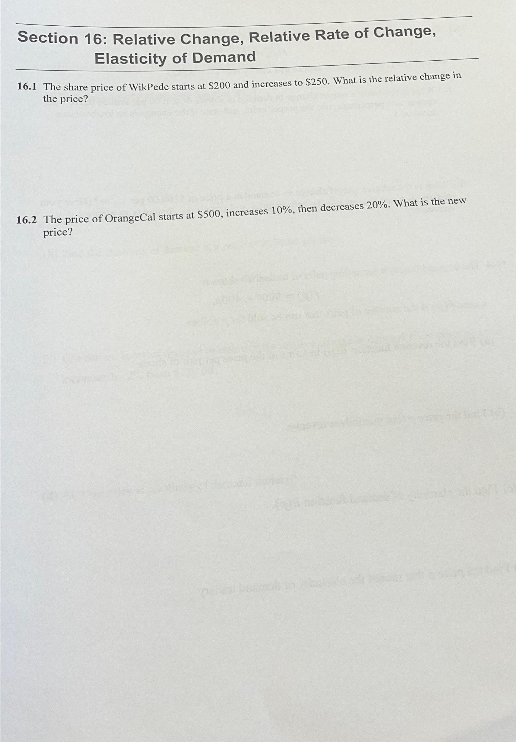 Solved Section 16: Relative Change, Relative Rate of Change, | Chegg.com