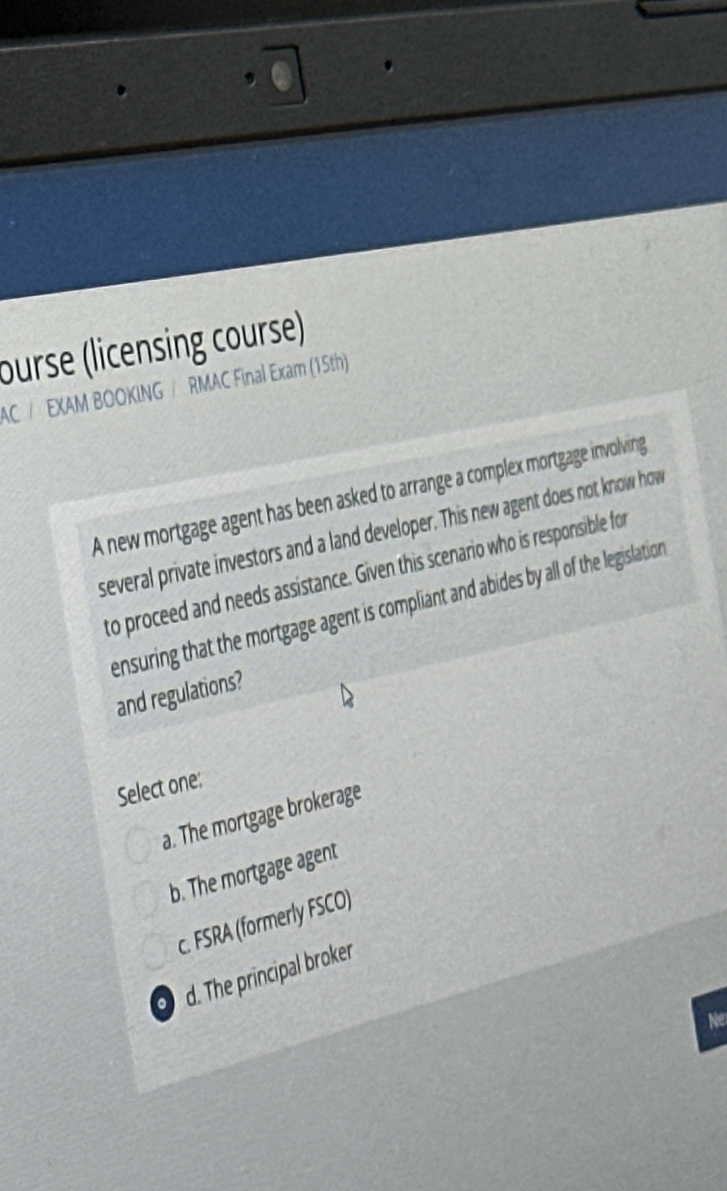 Solved ourse (licensing course)EXAM BOOKNG RMCCFnal Exam | Chegg.com