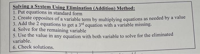 Solved Solving a System Using Elimination (Addition) Method: | Chegg.com