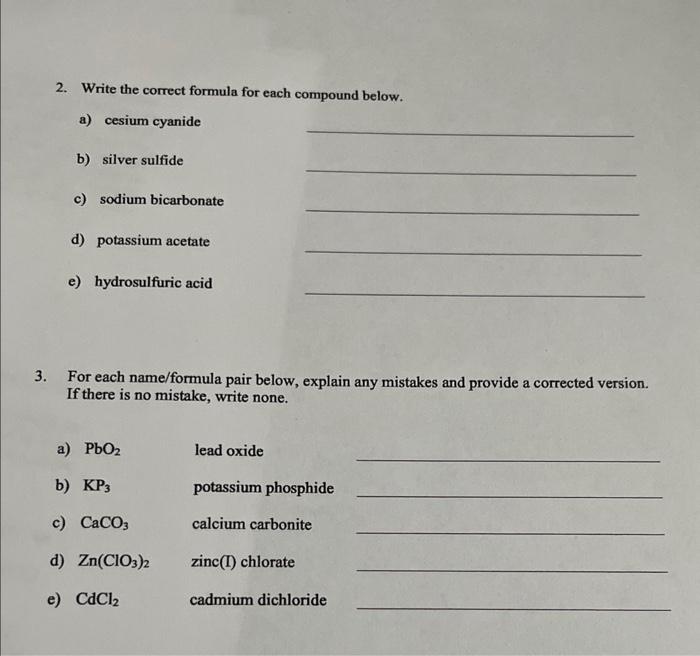 Solved 2. Write the correct formula for each compound below. | Chegg.com