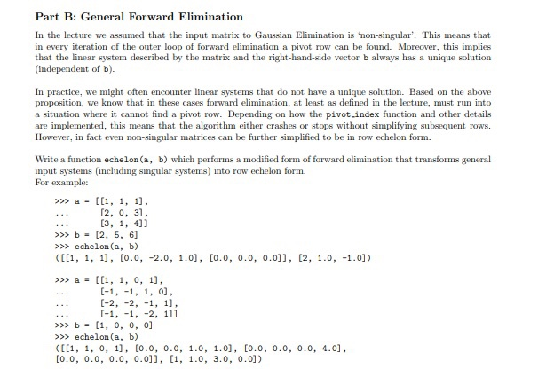 Solved Part B: General Forward Elimination In the lecture we | Chegg.com