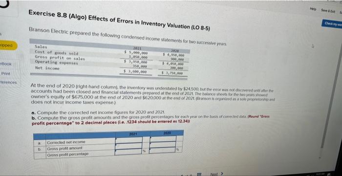 Solved Exercise 8.8 (Algo) Effects of Errors in Inventory | Chegg.com