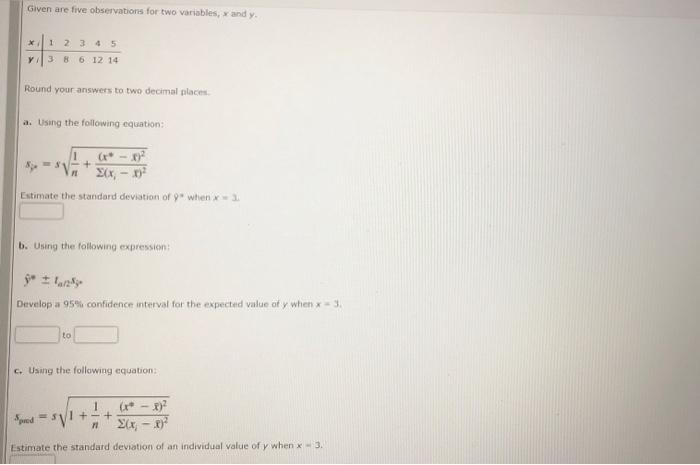 Solved Given are five observations for two variables, and y. | Chegg.com