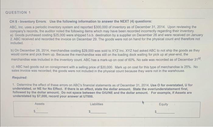 Solved CH 8 - Inventory Errors: Use the following | Chegg.com