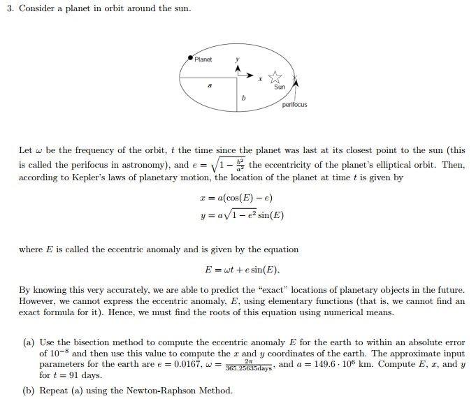 Solved 3. Consider a planet in orbit around the sun. Planet | Chegg.com