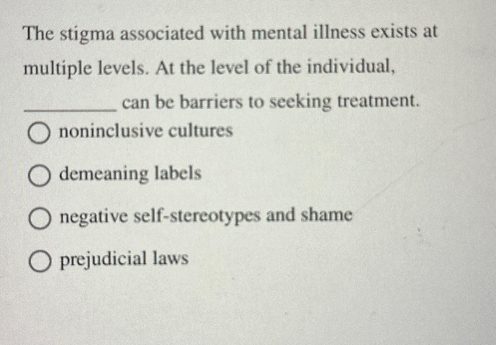Solved The stigma associated with mental illness exists at | Chegg.com