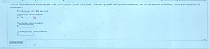 Solved Calculate the monthly finance charge for the credit | Chegg.com