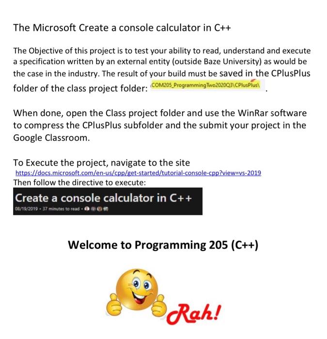 Solved The Microsoft Create a console calculator in C++ The | Chegg.com