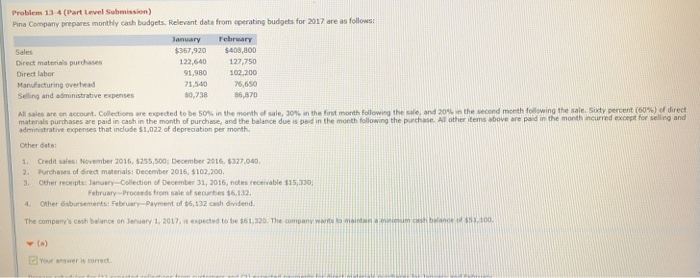 Solved Problem 13 4 (Part Level Submission) Pina Company | Chegg.com