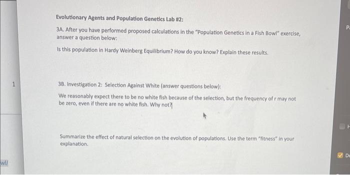 Solved Evolutionary Agents and Population Genetics Lab H2: | Chegg.com
