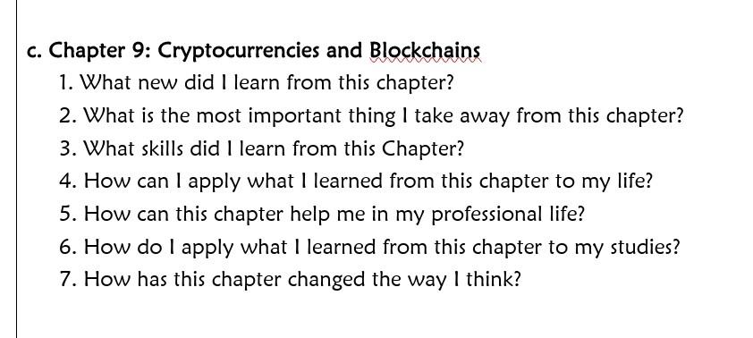 Solved c. Chapter 9: Cryptocurrencies and Blockchains 1. | Chegg.com