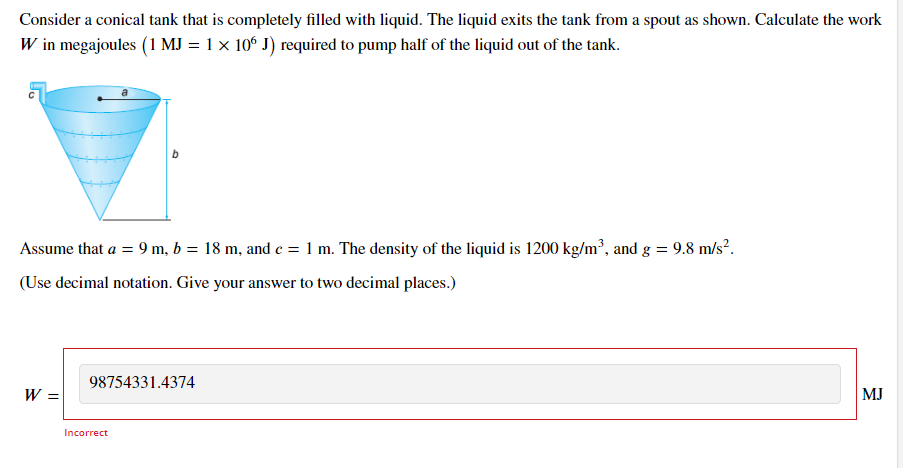 Solved Consider a conical tank that is completely filled | Chegg.com