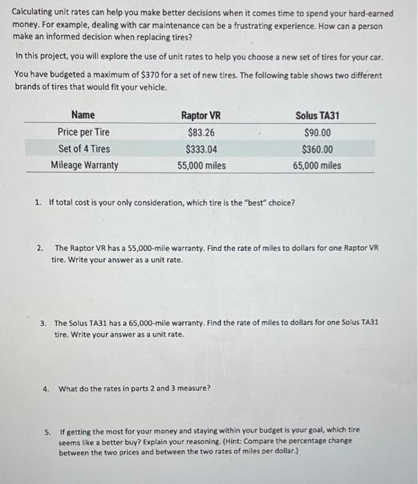 Solved Calculating unit rates can help you make better | Chegg.com