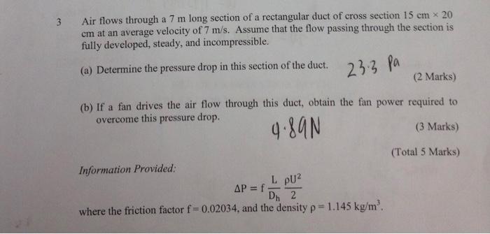 Solved Air flows through a 7 m long section of a rectangular | Chegg.com