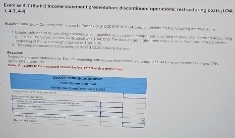 Solved Exercise 4.7 (Static) ﻿Income statement presentation; | Chegg.com