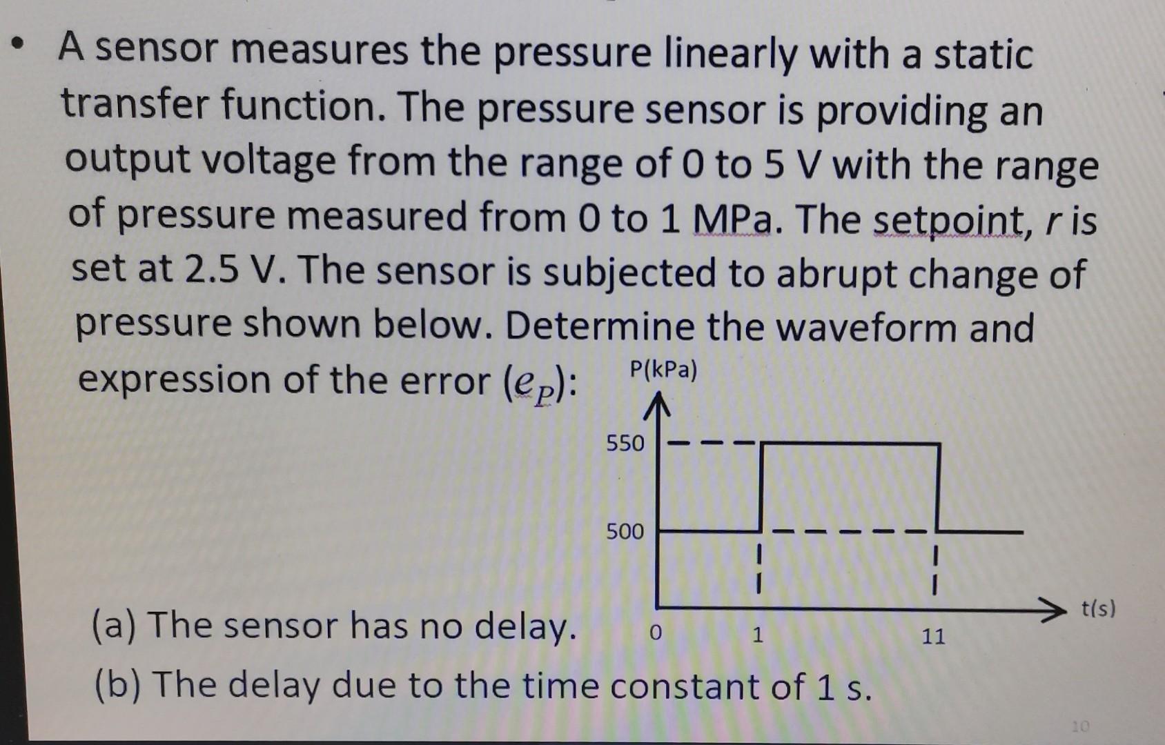 Solved A sensor measures the pressure linearly with a static | Chegg.com