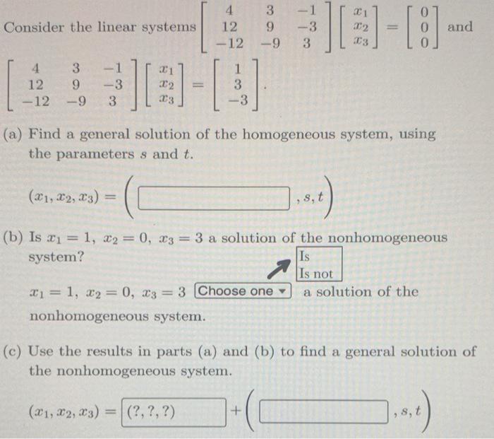 Solved Consider the linear systems | Chegg.com