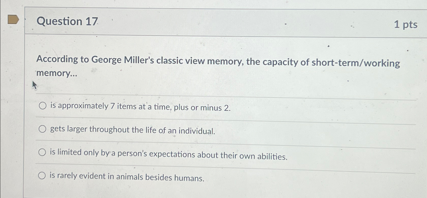 Solved Question 171ptsAccording to George Miller's classic | Chegg.com