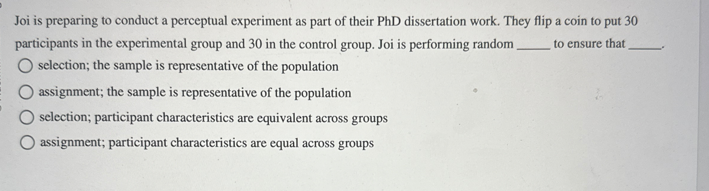 Solved Joi is preparing to conduct a perceptual experiment | Chegg.com