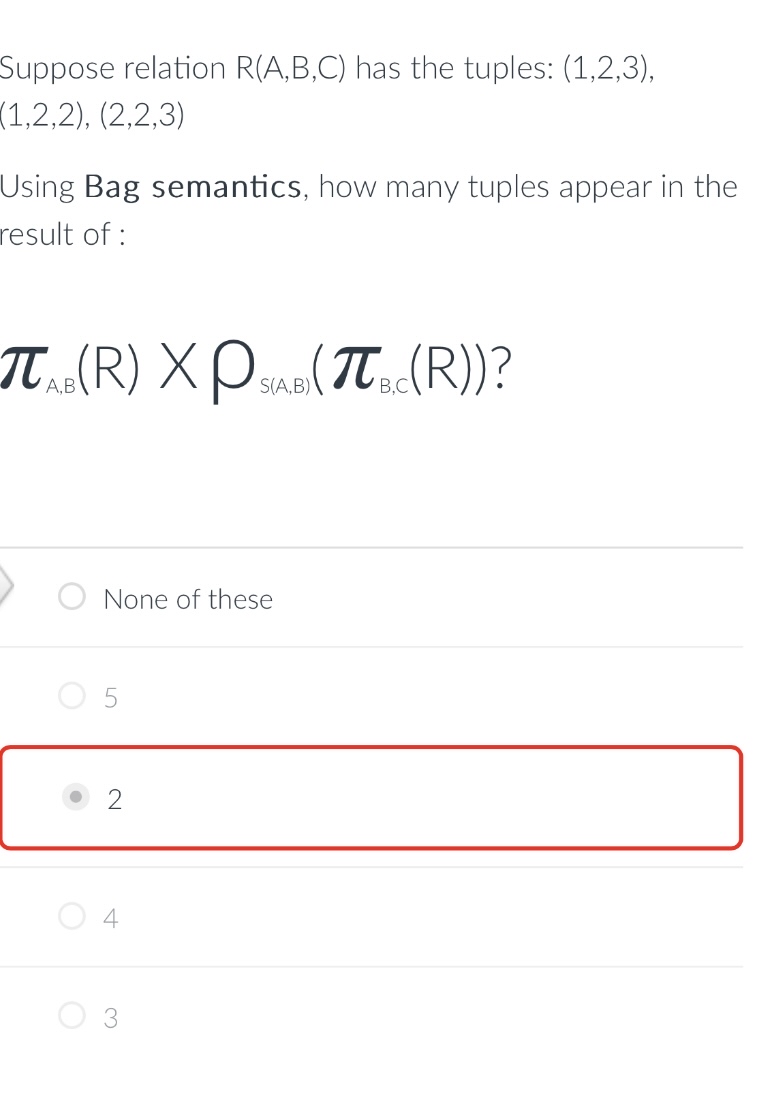 Solved Suppose relation R(A,B,C) ﻿has the tuples: | Chegg.com