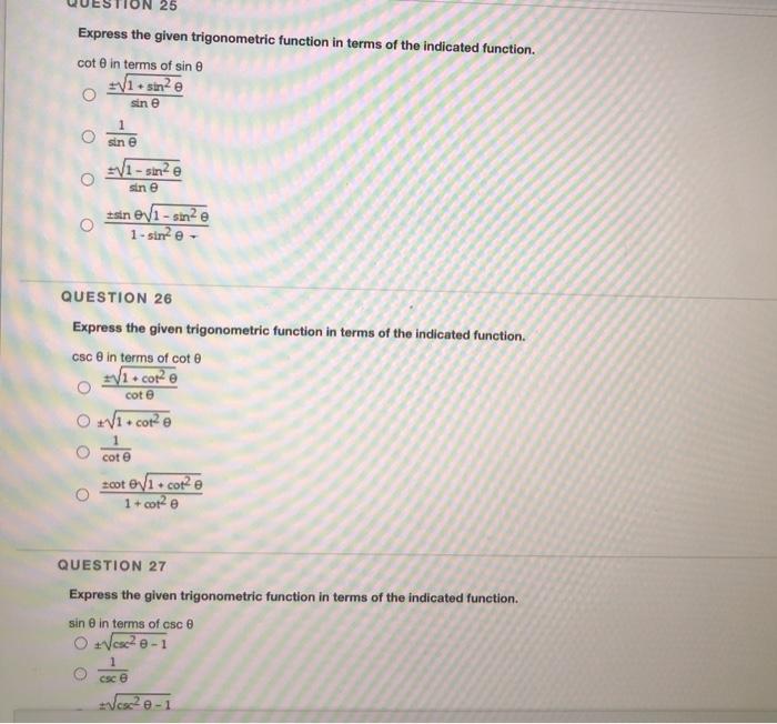 Solved 25 Express the given trigonometric function in terms | Chegg.com
