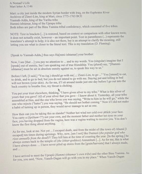 A Nomad's Life Mari letter A.1146 Mari; a city just | Chegg.com