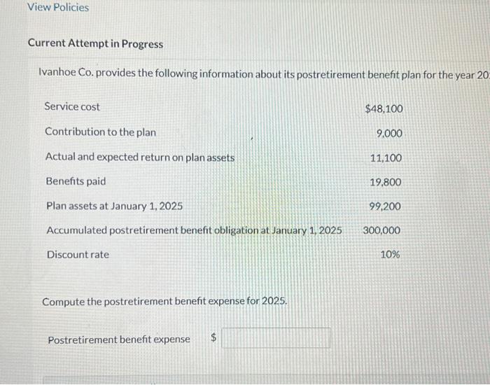 Solved View Policies Current Attempt in Progress Ivanhoe Co. | Chegg.com
