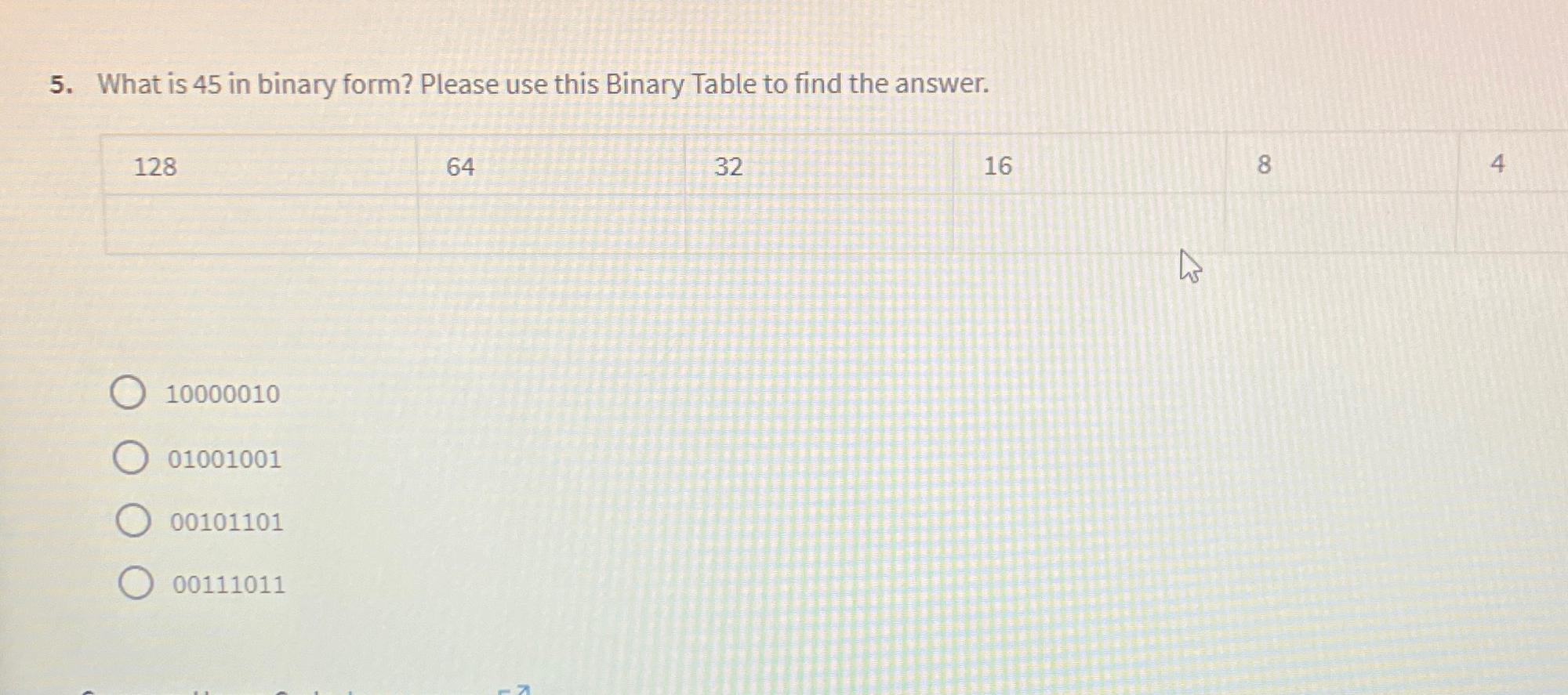 Solved What Is 45 in Binary Form Please Use This Binary Chegg