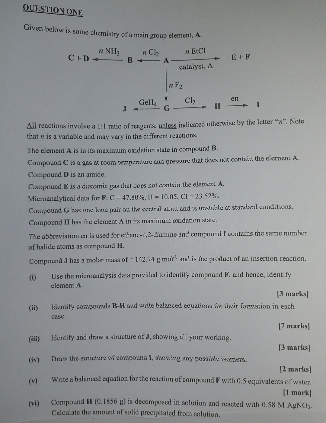 Solved QUESTION ONEGiven below is some chemistry of a main | Chegg.com